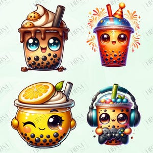 Cute Boba Tea Clipart Bundle, Kawaii Cartoon Bubble Tea, Quirky Rainbow ...