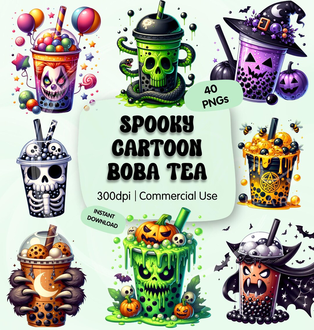 Spooky Halloween Boba Tea Clipart Bundle, Cute Creepy Drinks, Witchy ...