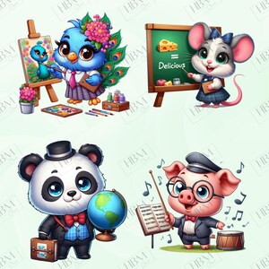 Cute Cartoon Teacher Animals Clipart Bundle, Whimsical Educator ...
