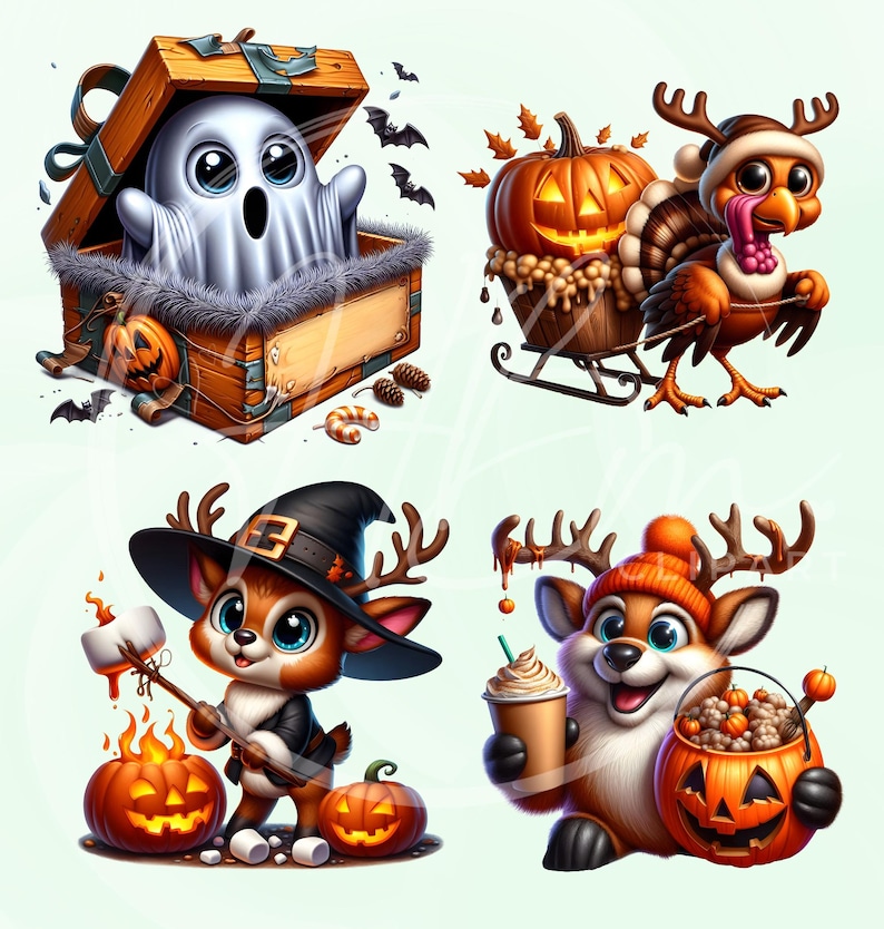 Funny Holiday Mashup Clipart Bundle, Halloween Christmas Thanksgiving ...