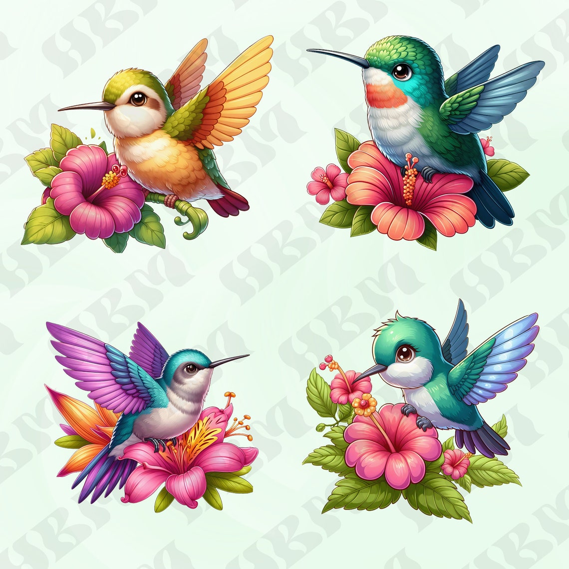 24 Cute Cartoon Spring Hummingbirds Clipart Bundle, Bird Nursery Decor ...