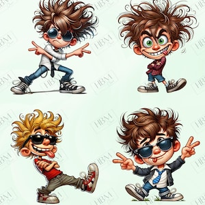 Funny Cartoon Quirky Boys Clipart Bundle, Children Sticker, Silly Kids ...