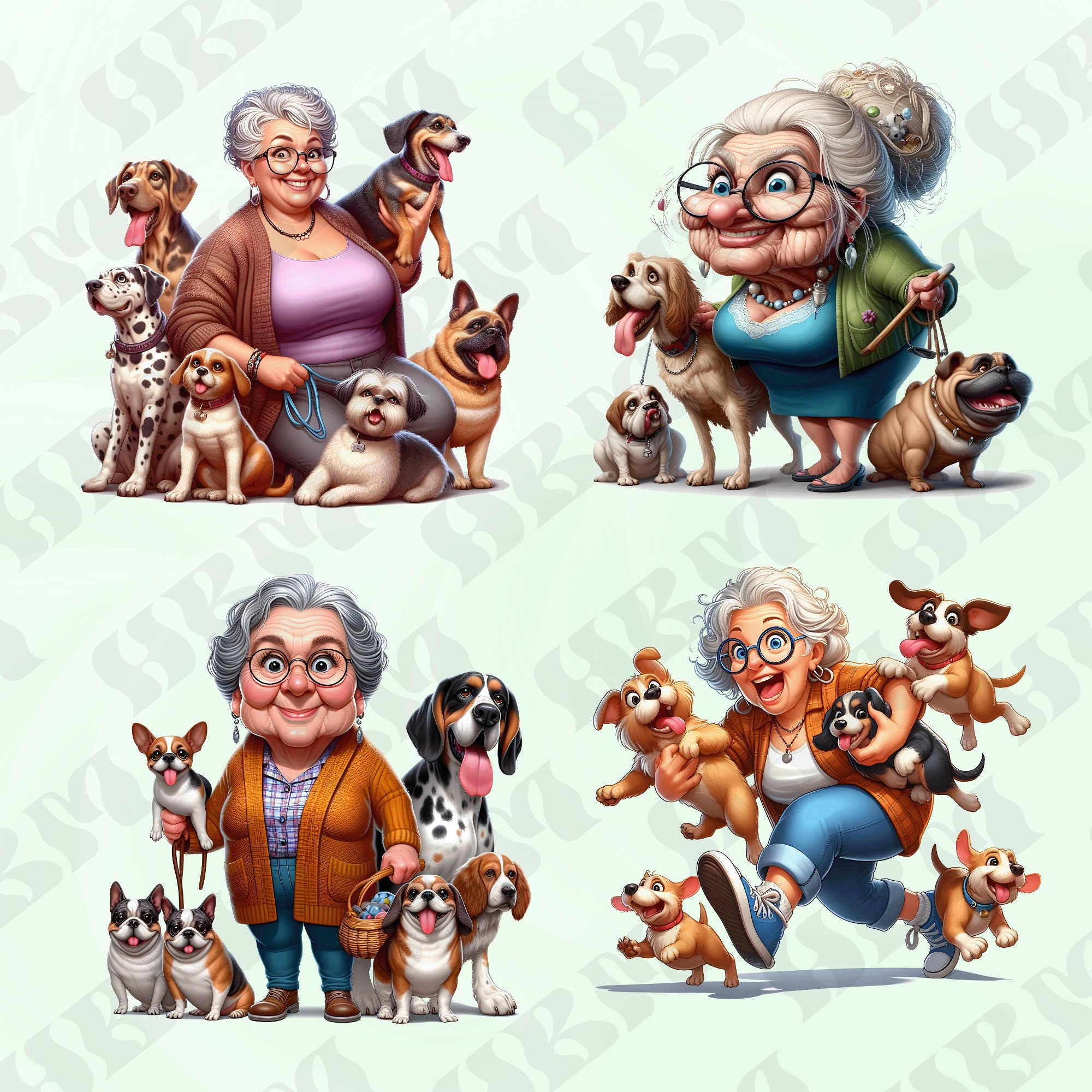 Funny Crazy Dog Lady Clipart Bundle, Witty Stickers, Whimsical Cartoon ...