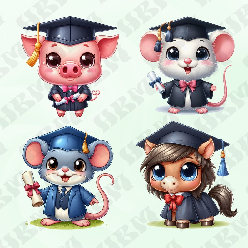 Farm Animals Graduation Clipart Bundle, Cute Cartoon Sheep Sticker ...