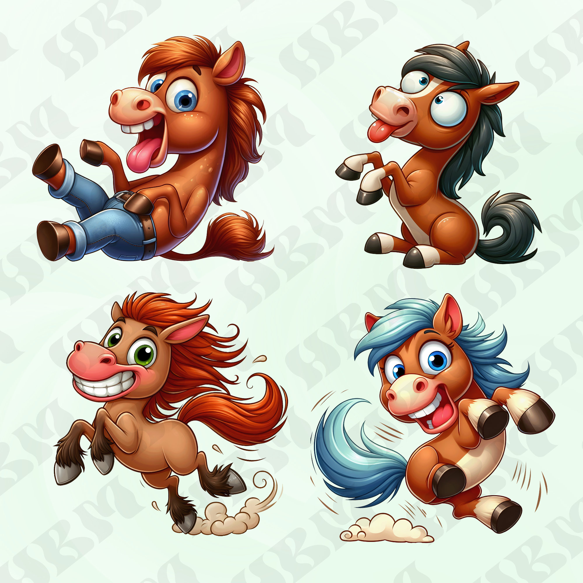 Lustige Cartoon Pferde Clipart Bundle, Hengst Aufkleber, verrückte ...