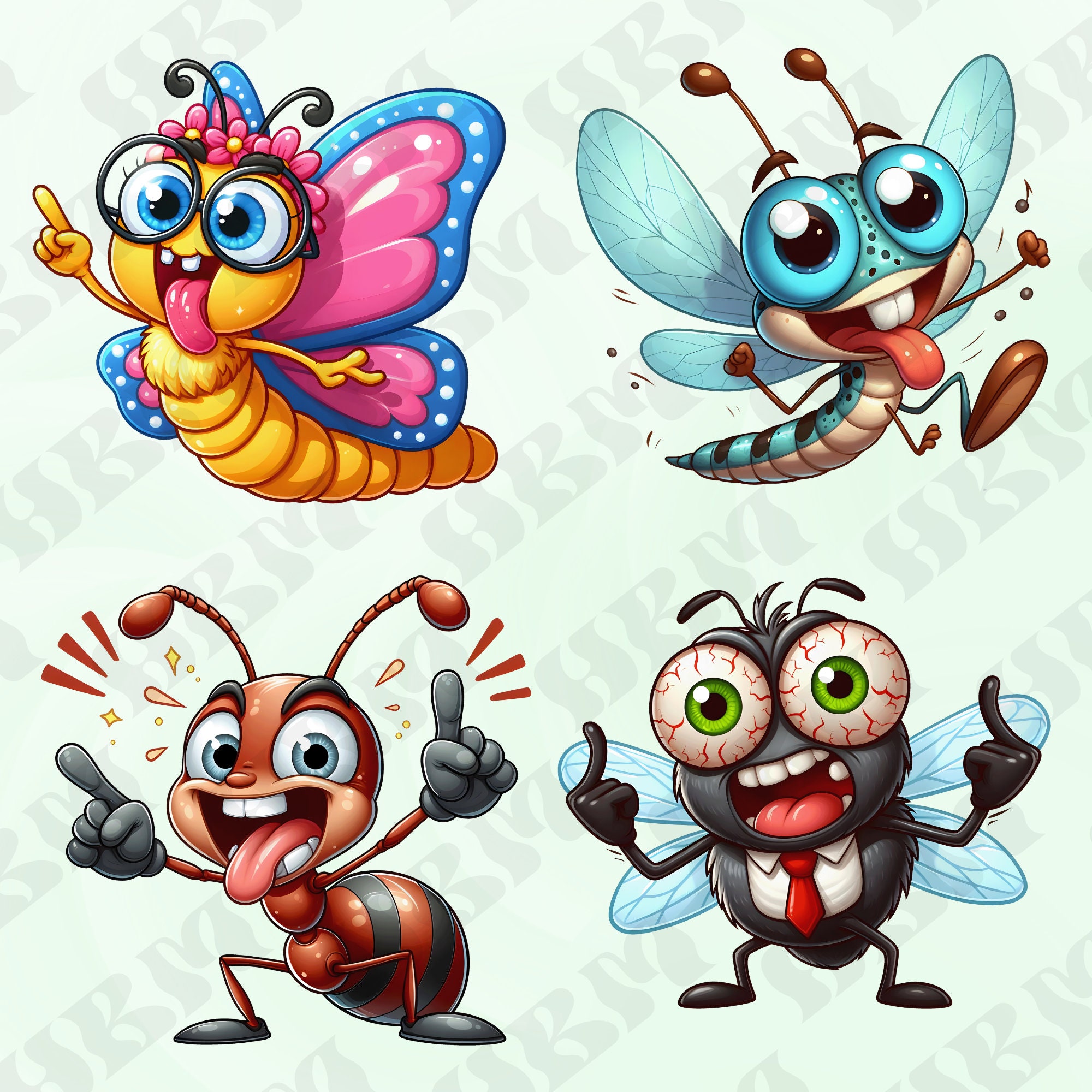 Cute Funny Cartoon Insects Clipart Bundle, Bee Sticker, Adorable ...