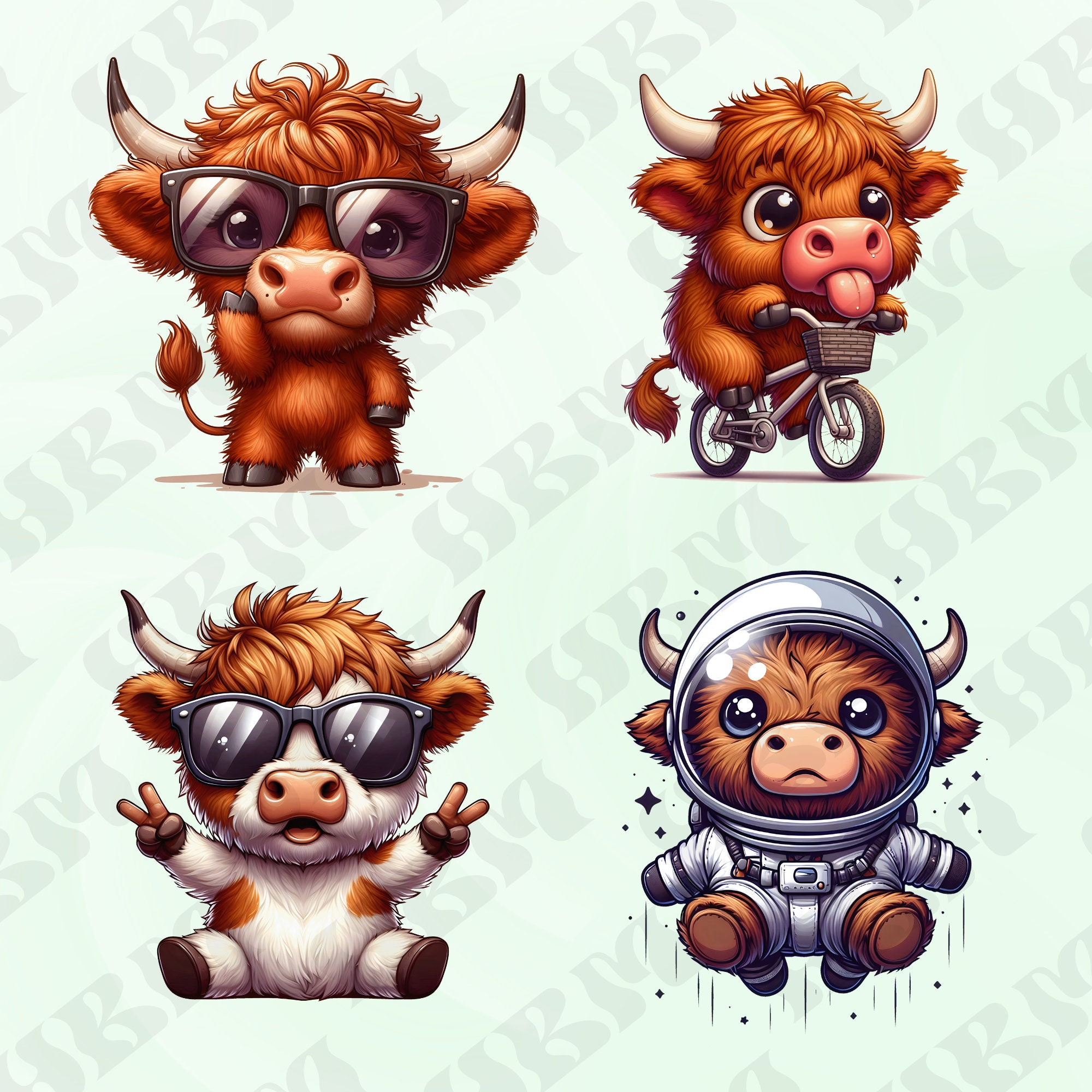 Cute Cartoon Highland Cows Clipart Bundle, Bull Stickers, Adorable Wall ...