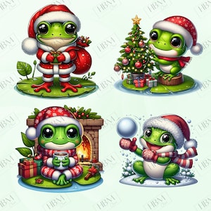 Cute Cartoon Christmas Frogs Clipart Bundle, Festive Baby Animal ...