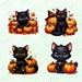 Cute Cartoon Halloween Black Cats Clipart Bundle, Spooky Festive ...