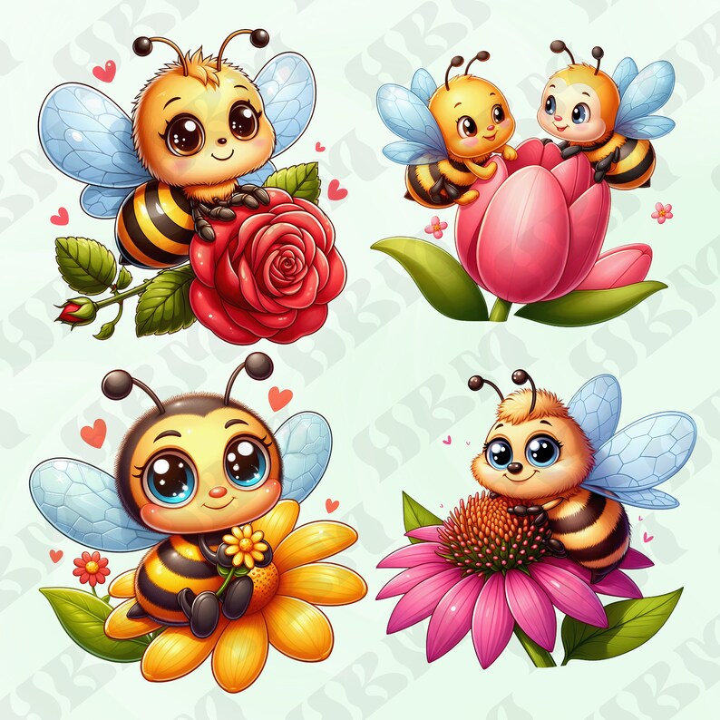 24 Cute Cartoon Spring Bees Clipart Bundle, Daisies Nursery Decor ...