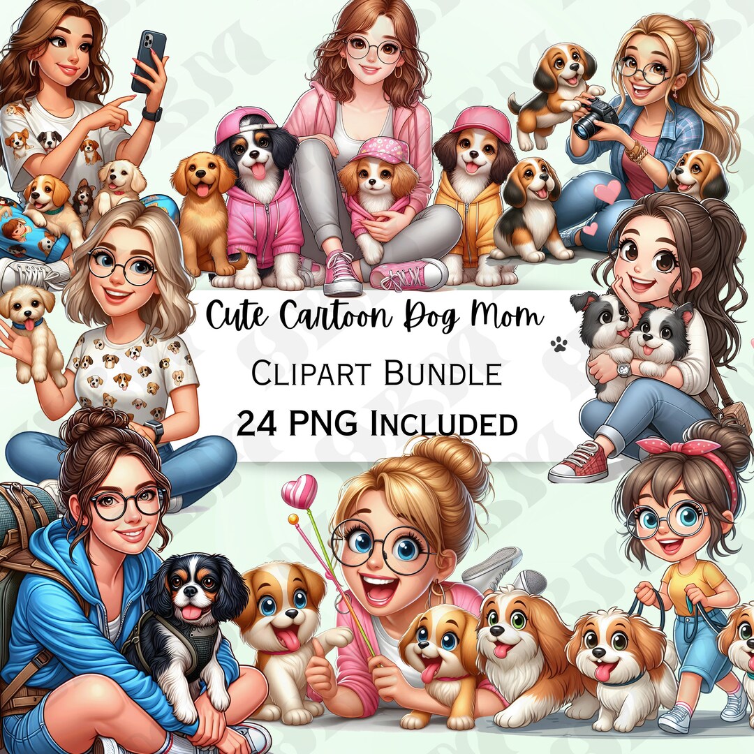 Funny Dog Mom Clipart Bundle, Witty Cartoon Stickers, Whimsical Canine ...