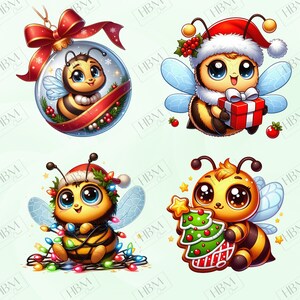 Cute Cartoon Christmas Bees Clipart Bundle, Festive Baby Animal Sticker ...