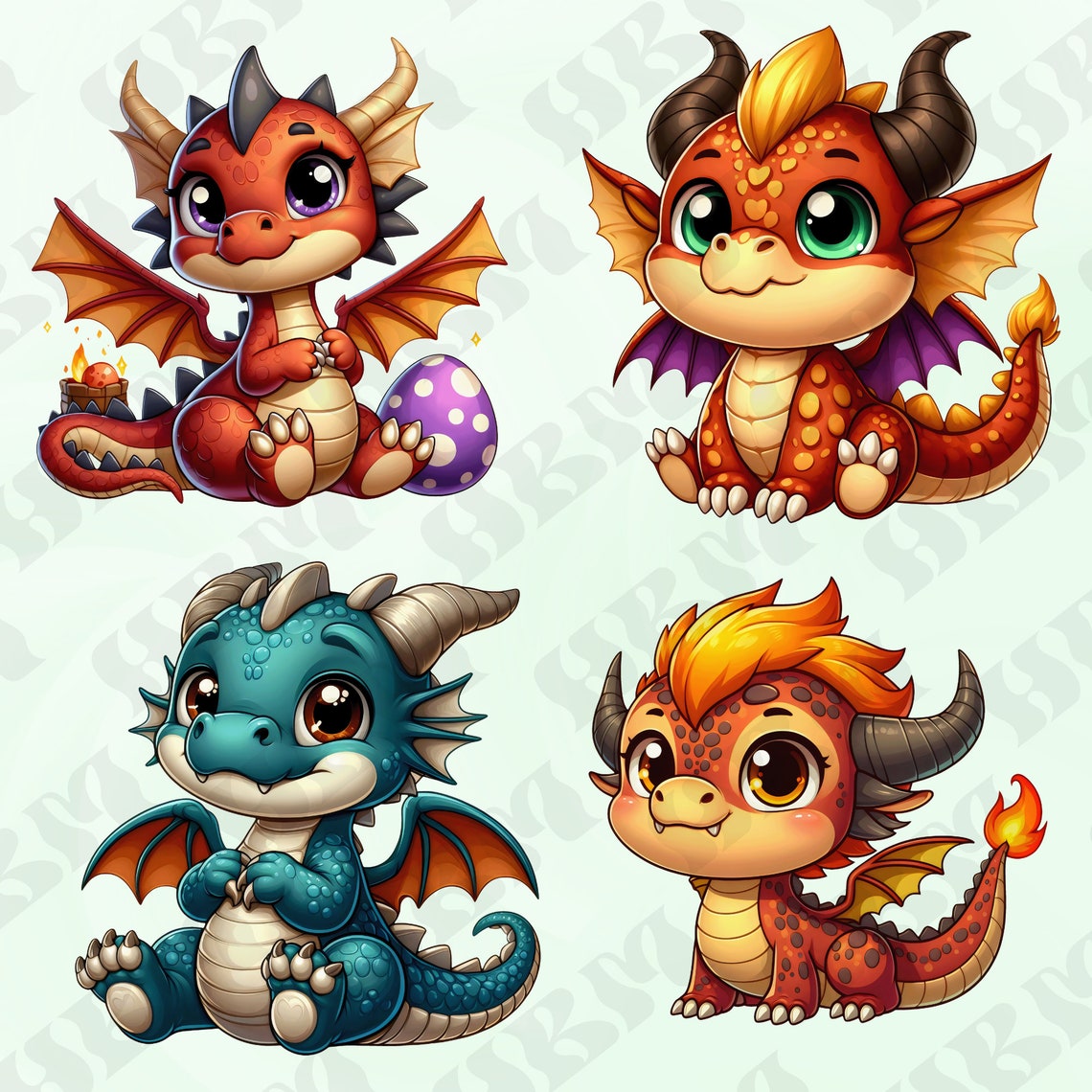 22 Cute Cartoon Dragons Clipart Bundle, Fantasy Nursery Decor, Mythical ...