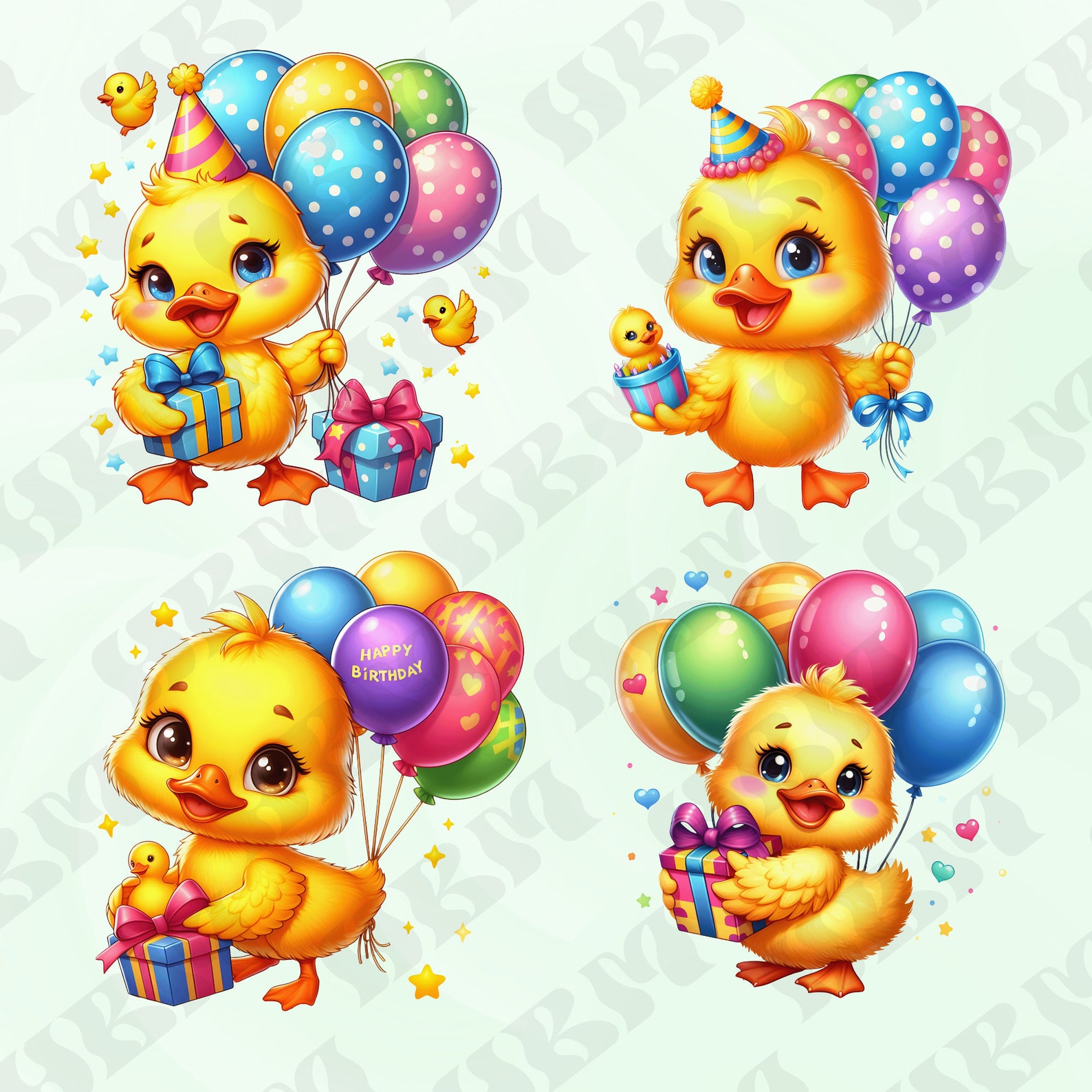 Cute Party Yellow Ducks Clipart Bundle, Cartoon Balloon Sticker ...
