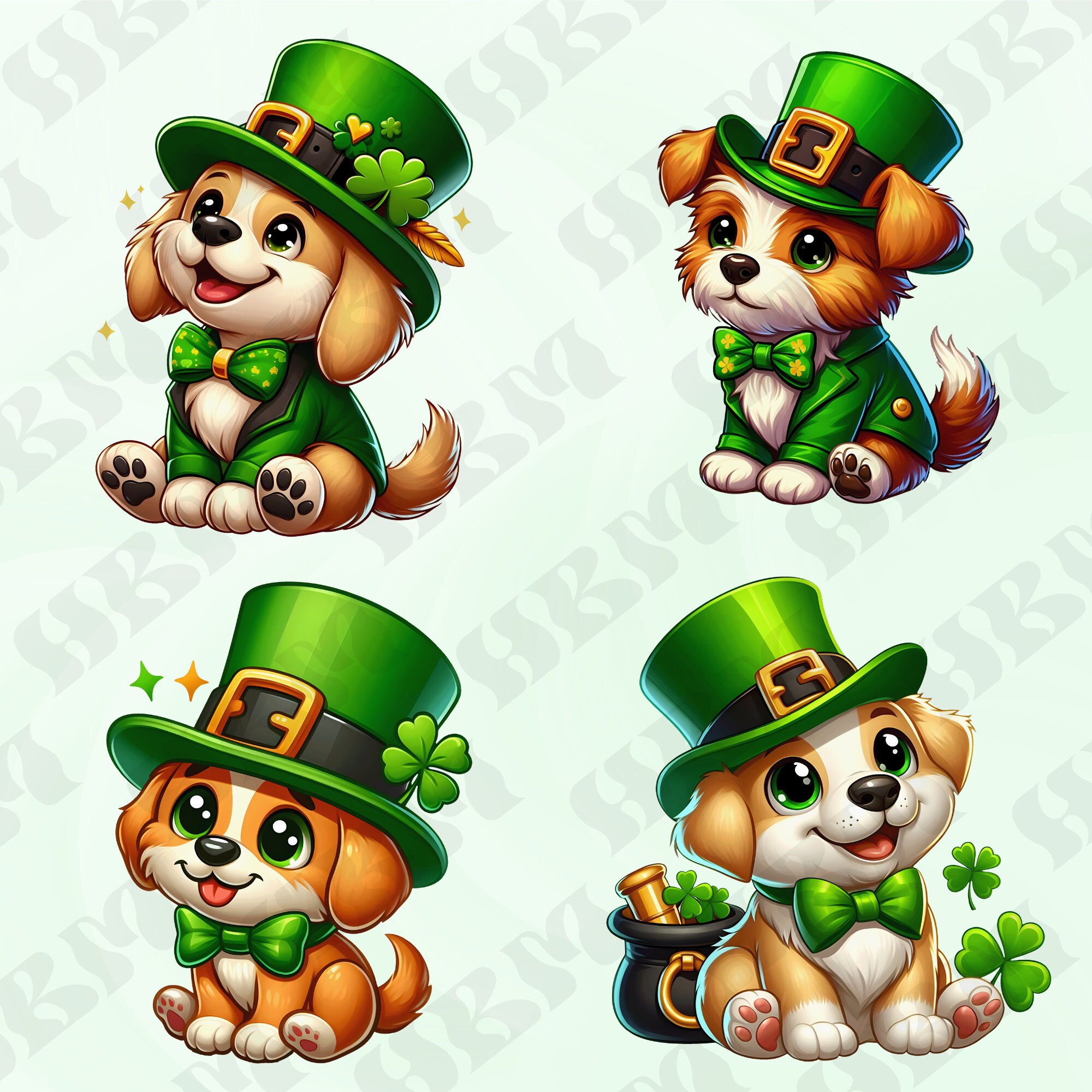 24 Cute St Patrick's Day Cartoon Dog Clipart Bundle, Adorable Four Leaf ...