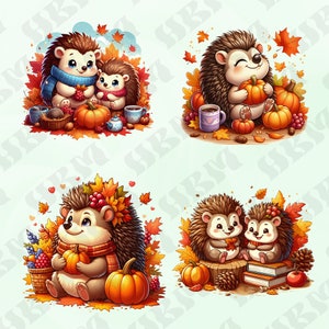 Cute Cartoon Autumn Hedgehogs Clipart Bundle, Fall Nursery Decor ...