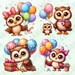 24 Cute Party Owl Clipart Bundle, Cartoon Balloon Sticker, Adorable ...