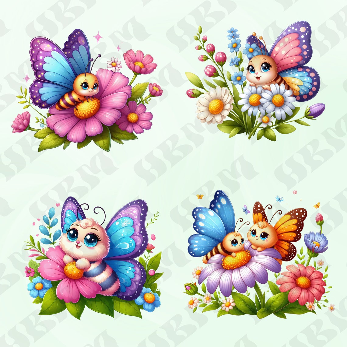 24 Cute Cartoon Spring Butterfly Clipart Bundle, Daisies Nursery Decor ...