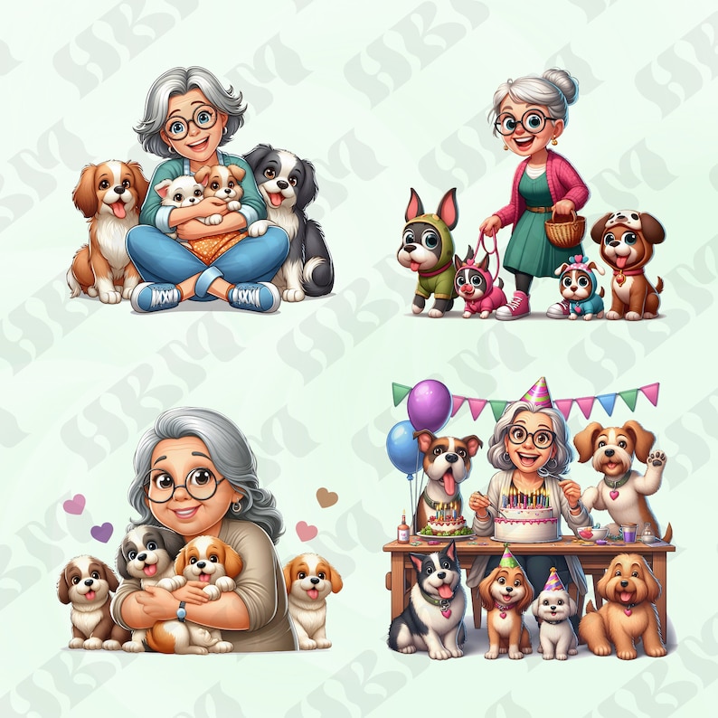 Funny Crazy Dog Lady Clipart Bundle, Witty Stickers, Whimsical Cartoon ...