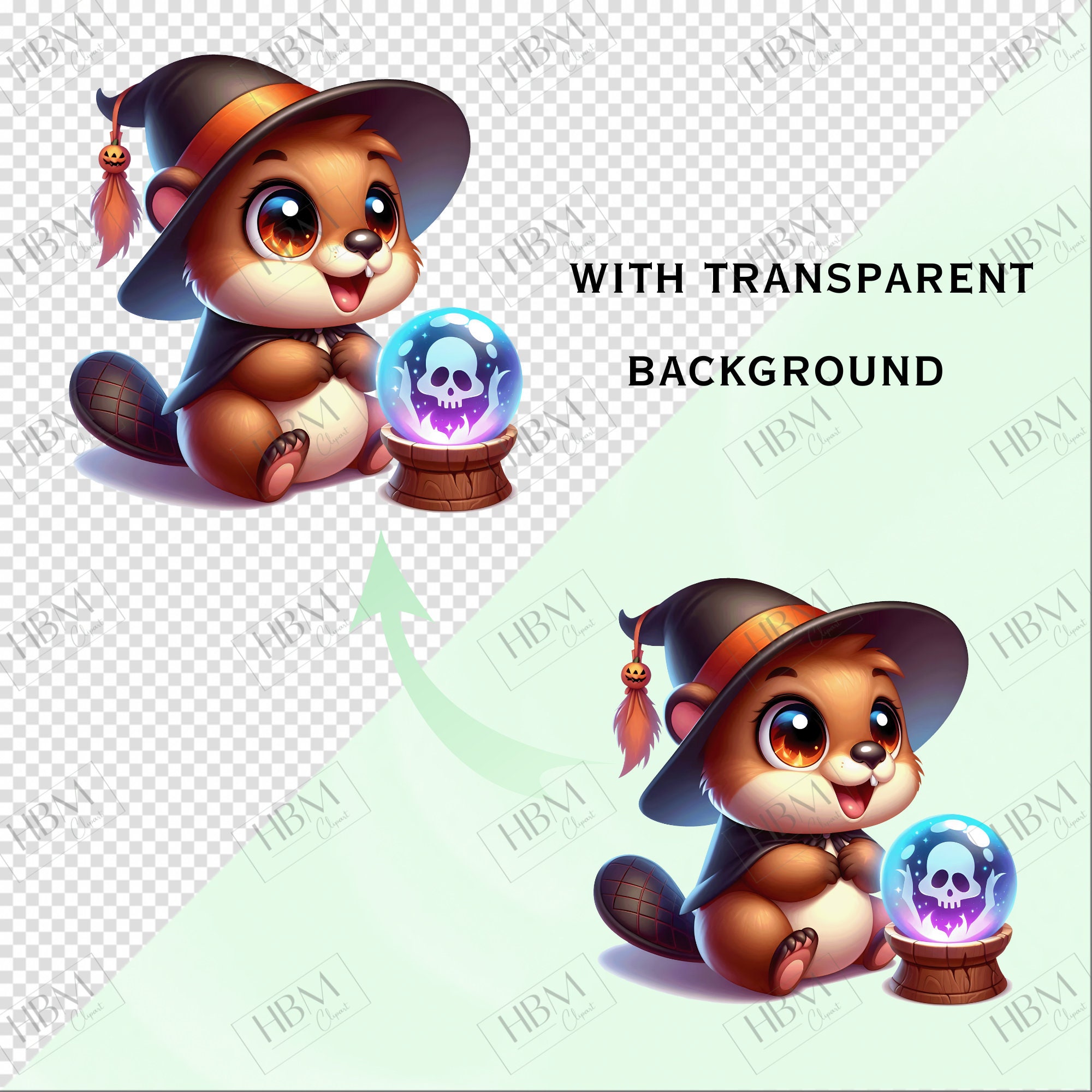 Cute Cartoon Halloween Beaver Clipart Bundle, Spooky Festive Stickers ...