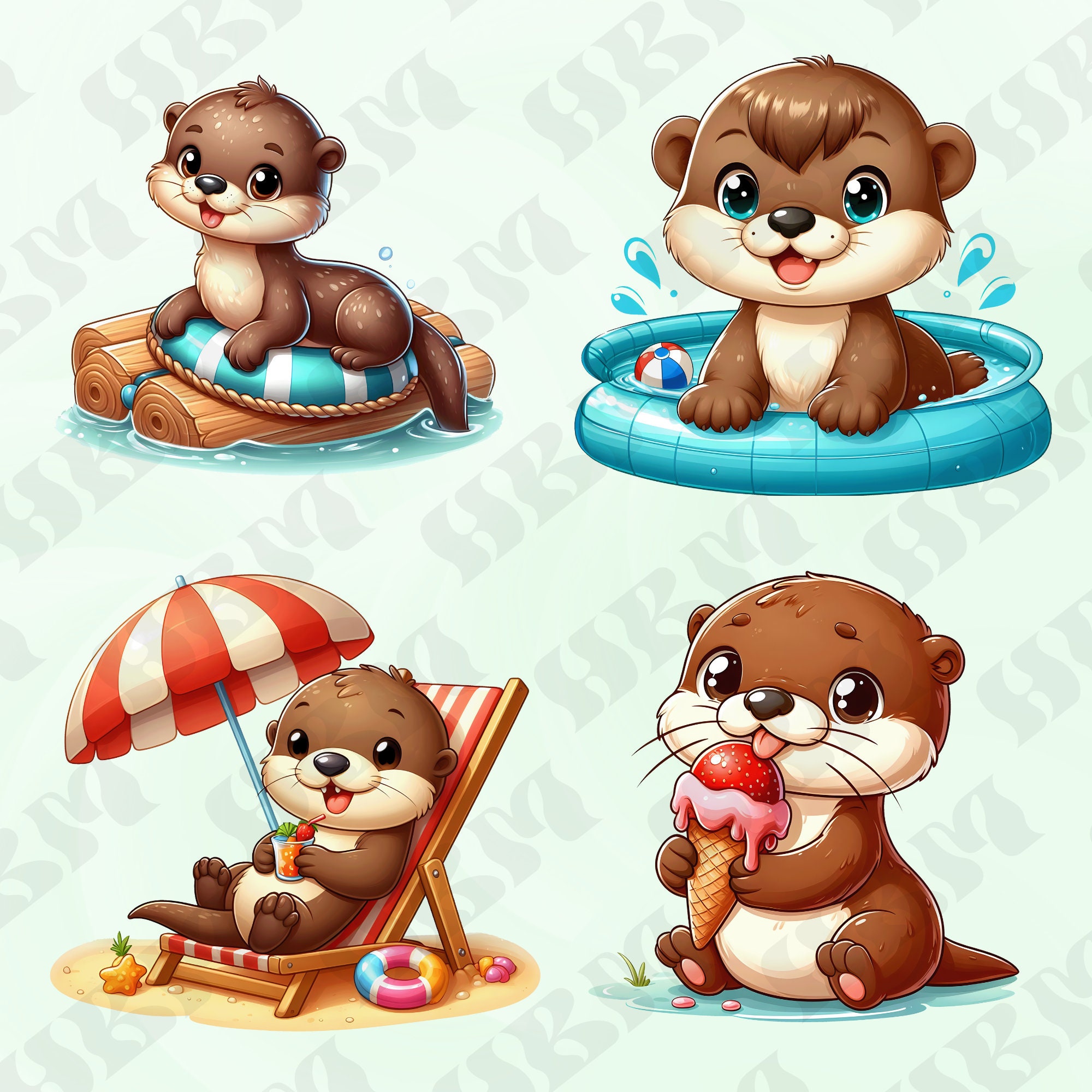 24 Cute Cartoon Otter Summer Clipart Bundle, Surf Nursery Decor, Beach ...