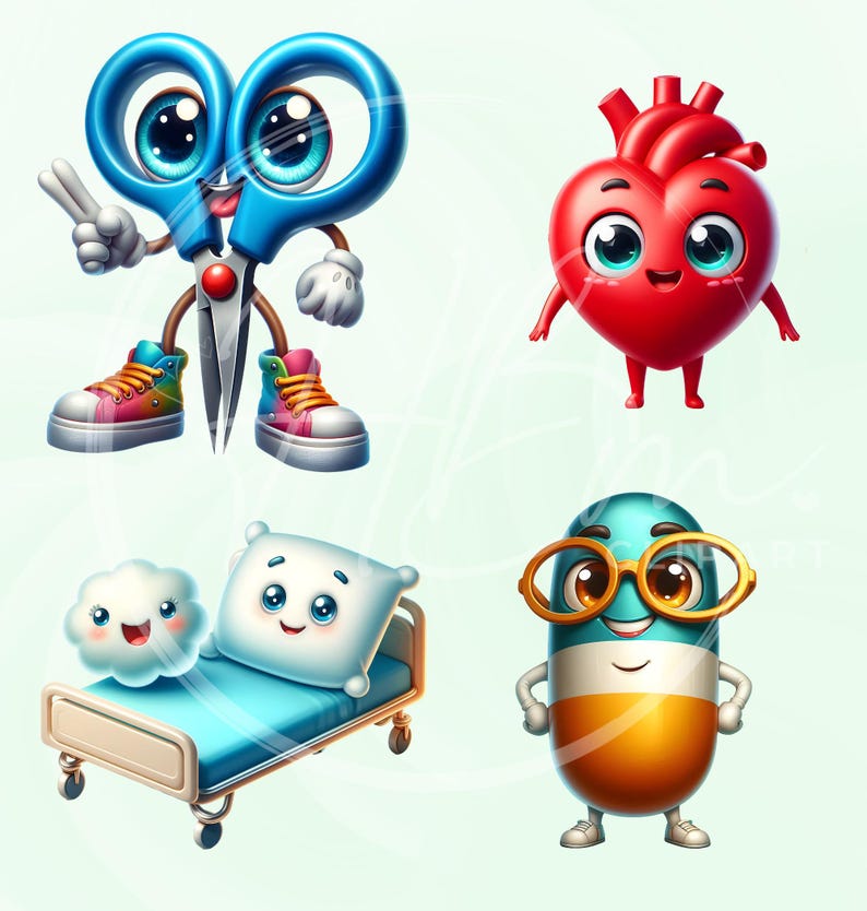 Cute Cartoon Medical Characters Clipart Bundle, Doctor Nurse Equipment ...