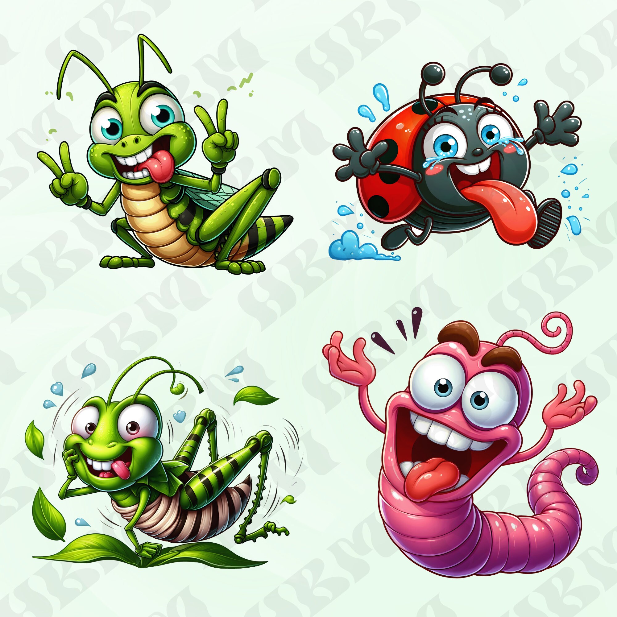 Cute Funny Cartoon Insects Clipart Bundle, Bee Sticker, Adorable ...