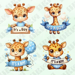 Cute It's a Boy Giraffe Clipart Bundle, Birth Announcement, Blue ...