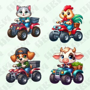 Farm Animals on Four Wheelers Clipart Bundle, Cute Cartoon Sheep ...
