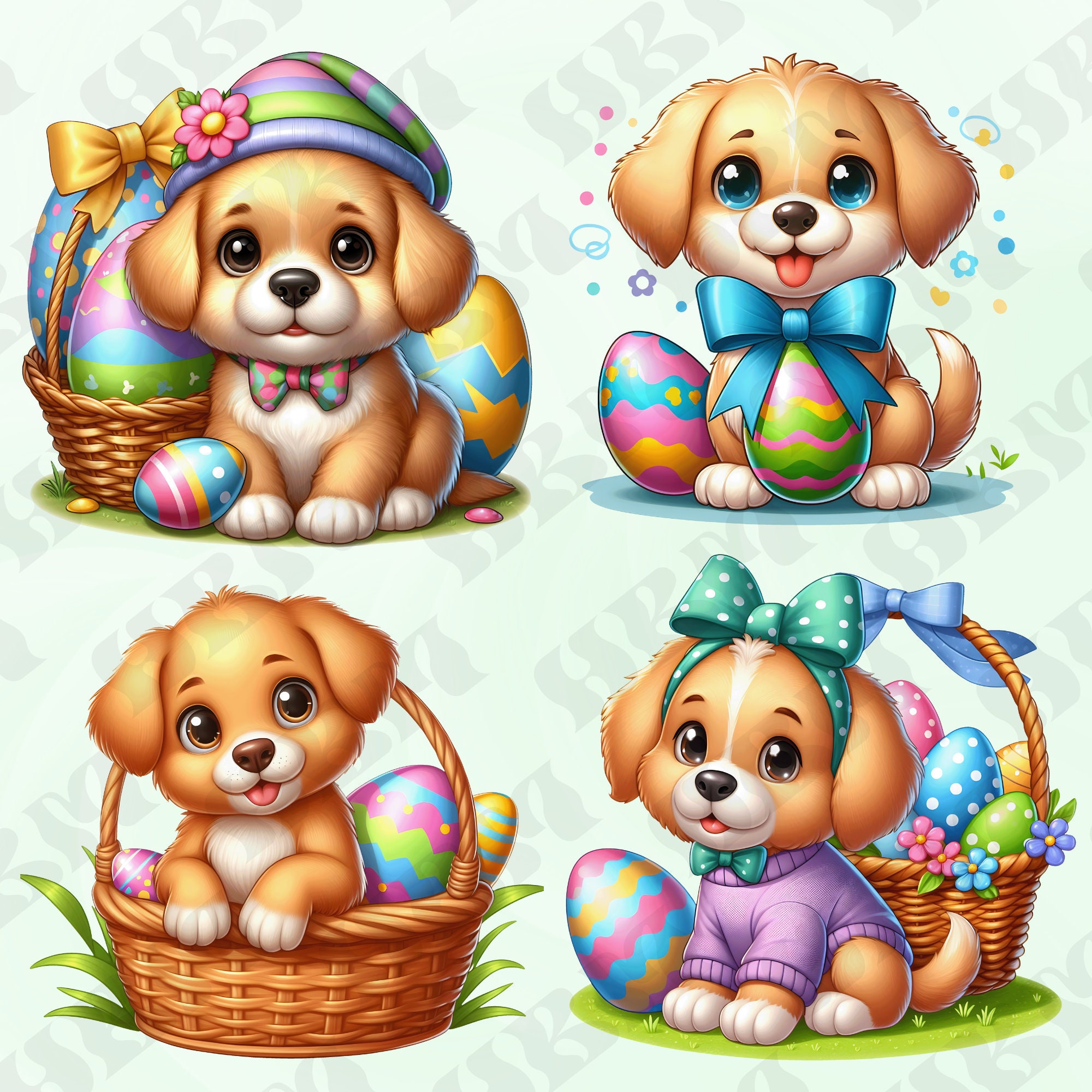 25 Cute Easter Puppies Clipart Bundle, Dog Stickers, Adorable Baby Wall ...