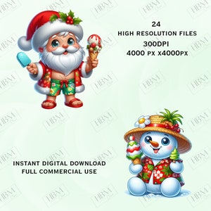 Cartoon Tropical Summer Christmas Clipart Bundle, Festive Sticker ...