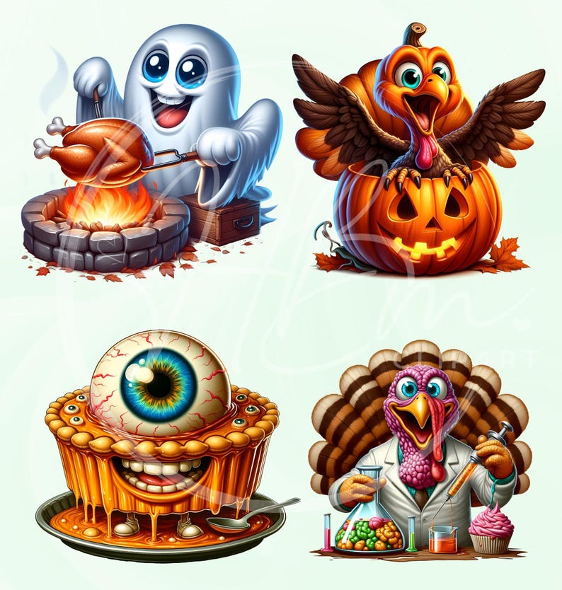 Funny Haunted Harvest Clipart Bundle, Halloween Thanksgiving PNG ...