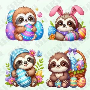 25 Cute Easter Sloth Clipart Bundle, Lazy Stickers, Adorable Baby Wall ...