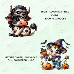 Cute Cartoon Halloween Cows Clipart Bundle, Spooky Bull Stickers, Funny ...