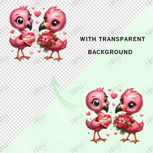 Cute Cartoon Valentine's Flamingo Clipart Bundle, Funny Bird Sticker ...