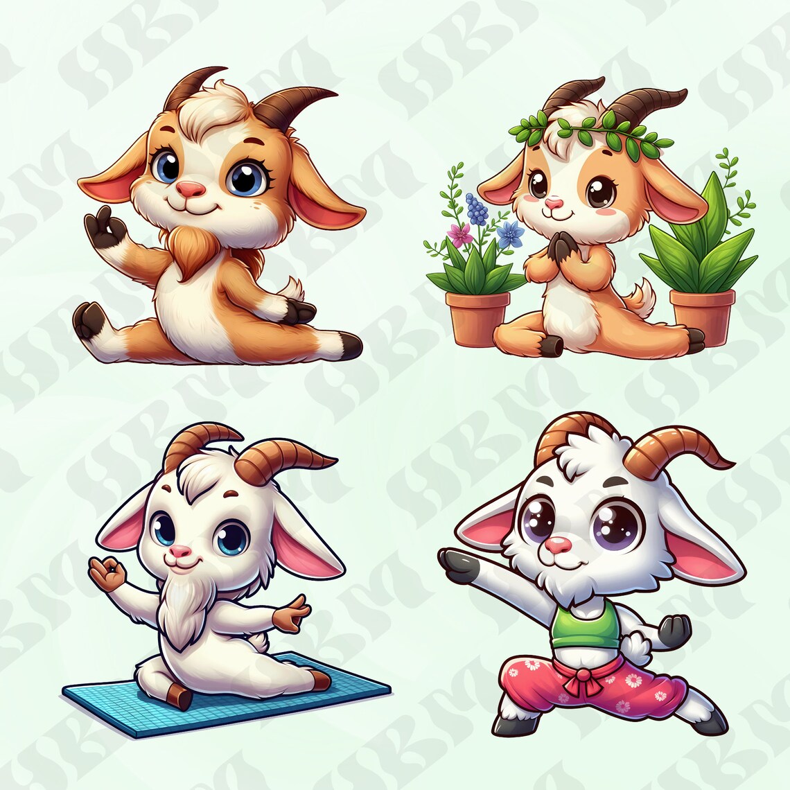 Cute Cartoon Goat Yoga Clipart Bundle, Funny Animal Meditation Sticker ...