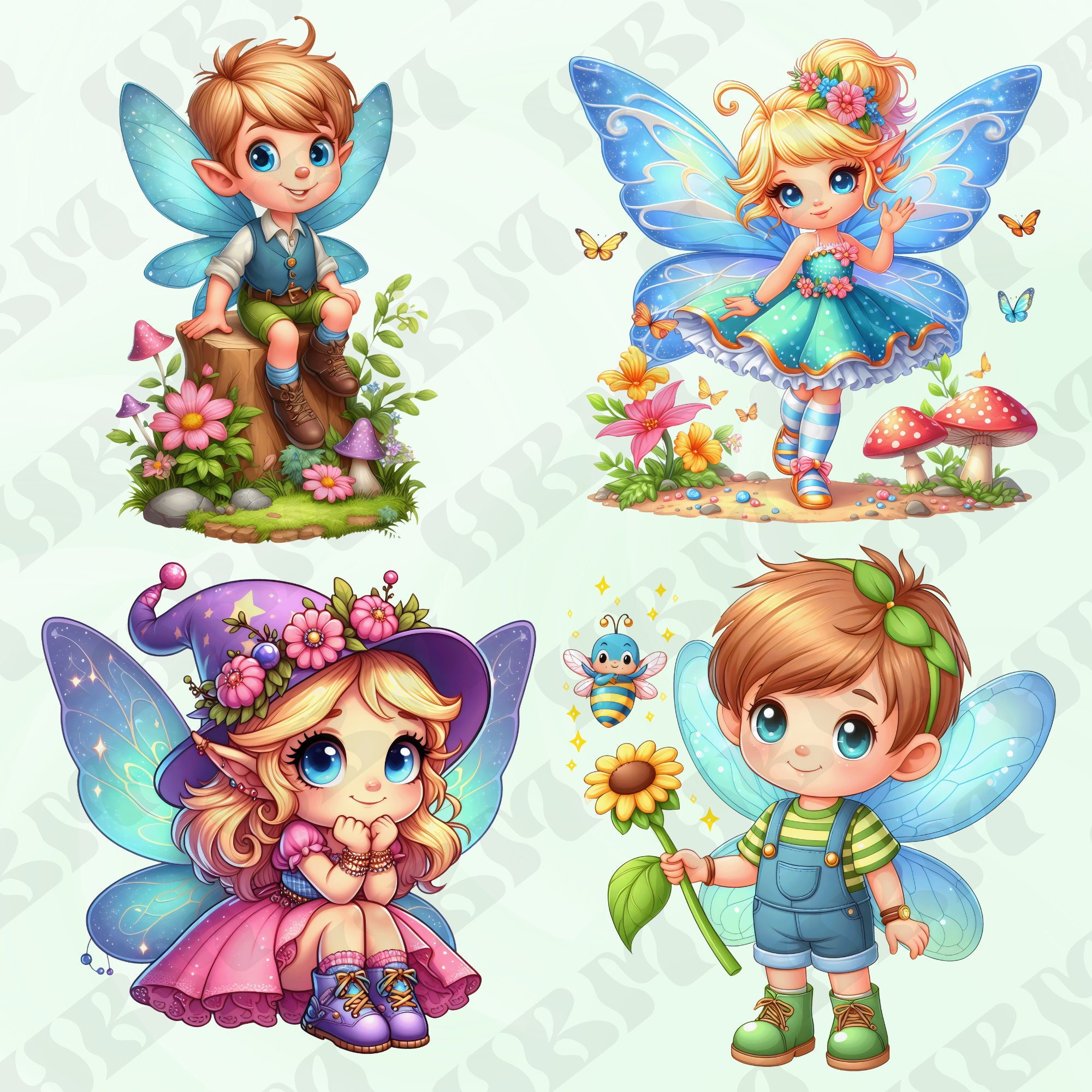 24 Cute Cartoon Fairies Clipart Bundle, Fantasy Nursery Decor, Mythical ...