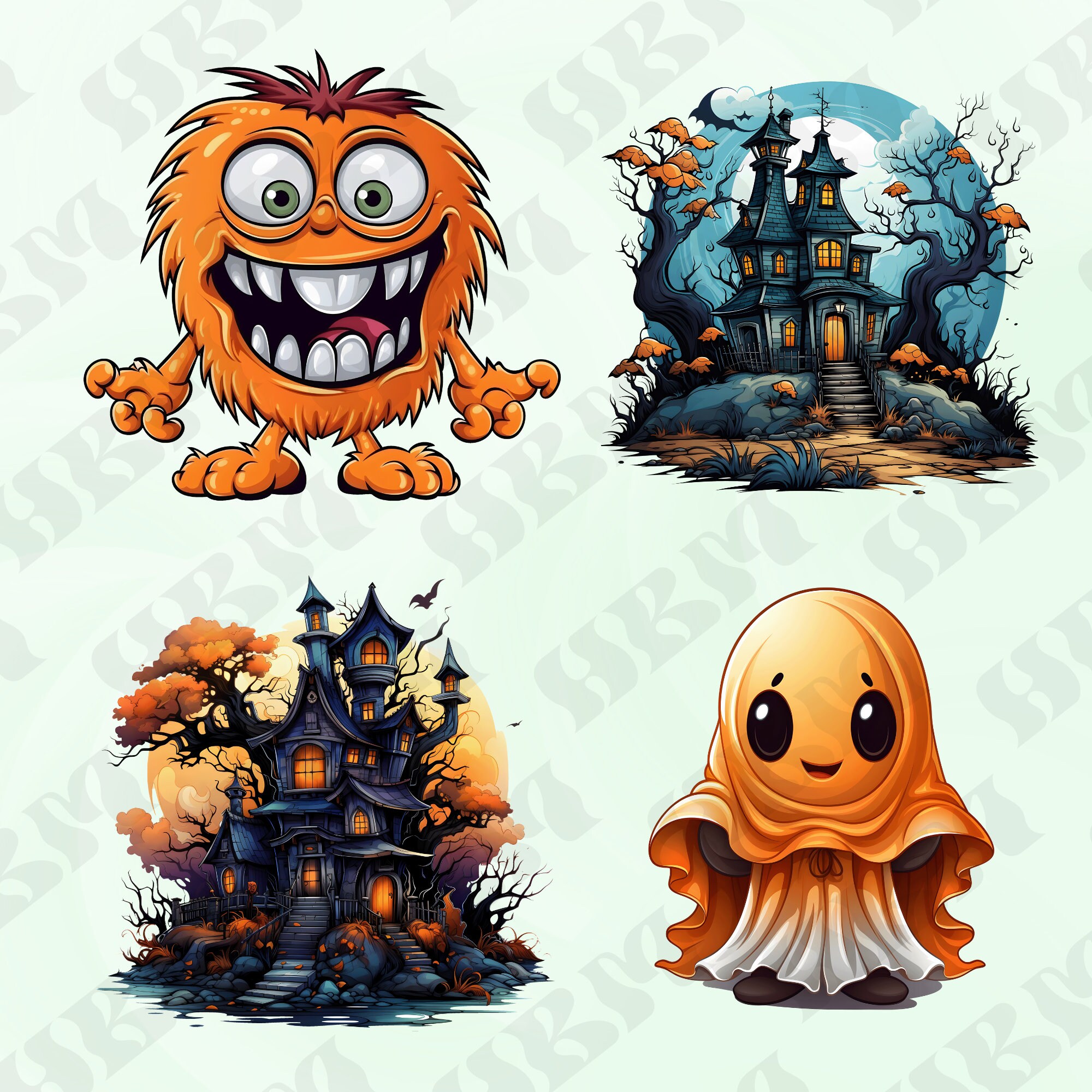 Spooky Cartoon Halloween Clipart Bundle, Pumpkin Stickers, Adorable ...