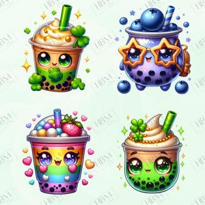 Cute Boba Tea Clipart Bundle, Kawaii Cartoon Bubble Tea, Quirky Rainbow ...