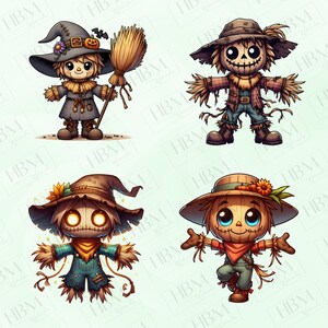 Cute Cartoon Halloween Scarecrows Clipart Bundle, Spooky Festive ...