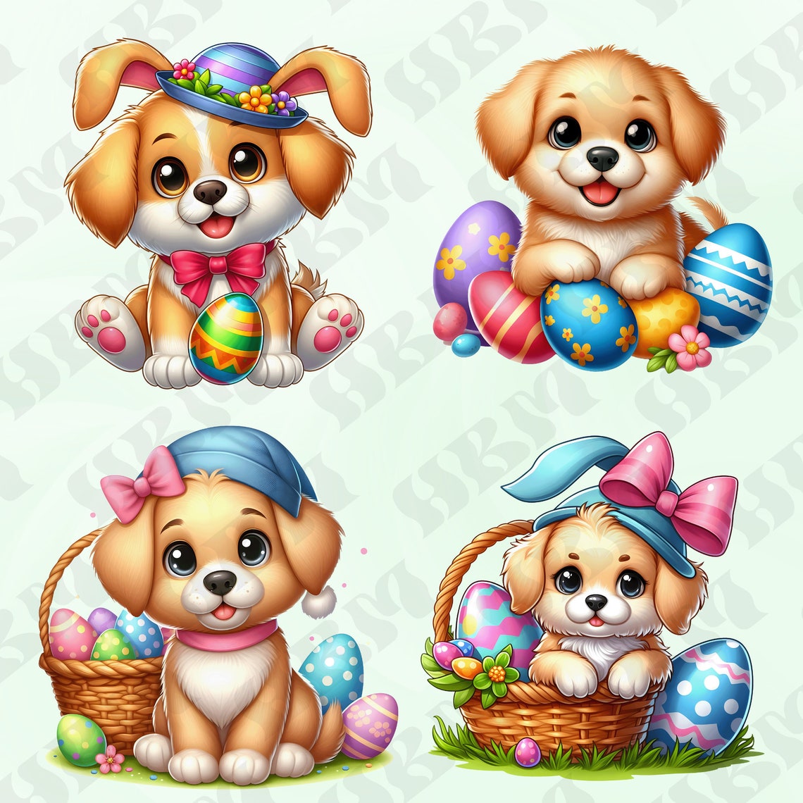 25 Cute Easter Puppies Clipart Bundle, Dog Stickers, Adorable Baby Wall ...