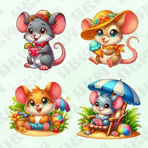 Cute Cartoon Mouse Summer Clipart Bundle, Surf Nursery Decor, Beach ...