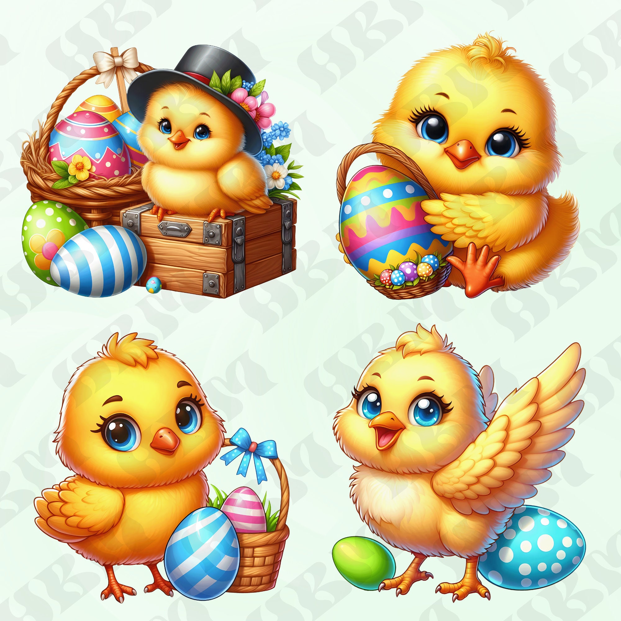 21 Cute Easter Chicks Clipart Bundle, Chicken Stickers, Adorable Baby ...