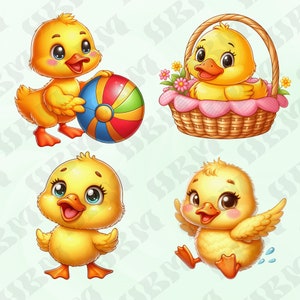 Cute Yellow Ducks Cartoon Clipart Bundle, Bird Stickers, Adorable Baby ...