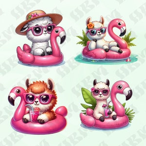 Cute Llama's on Flamingo Floats Clipart Bundle, Summer Nursery Decor ...