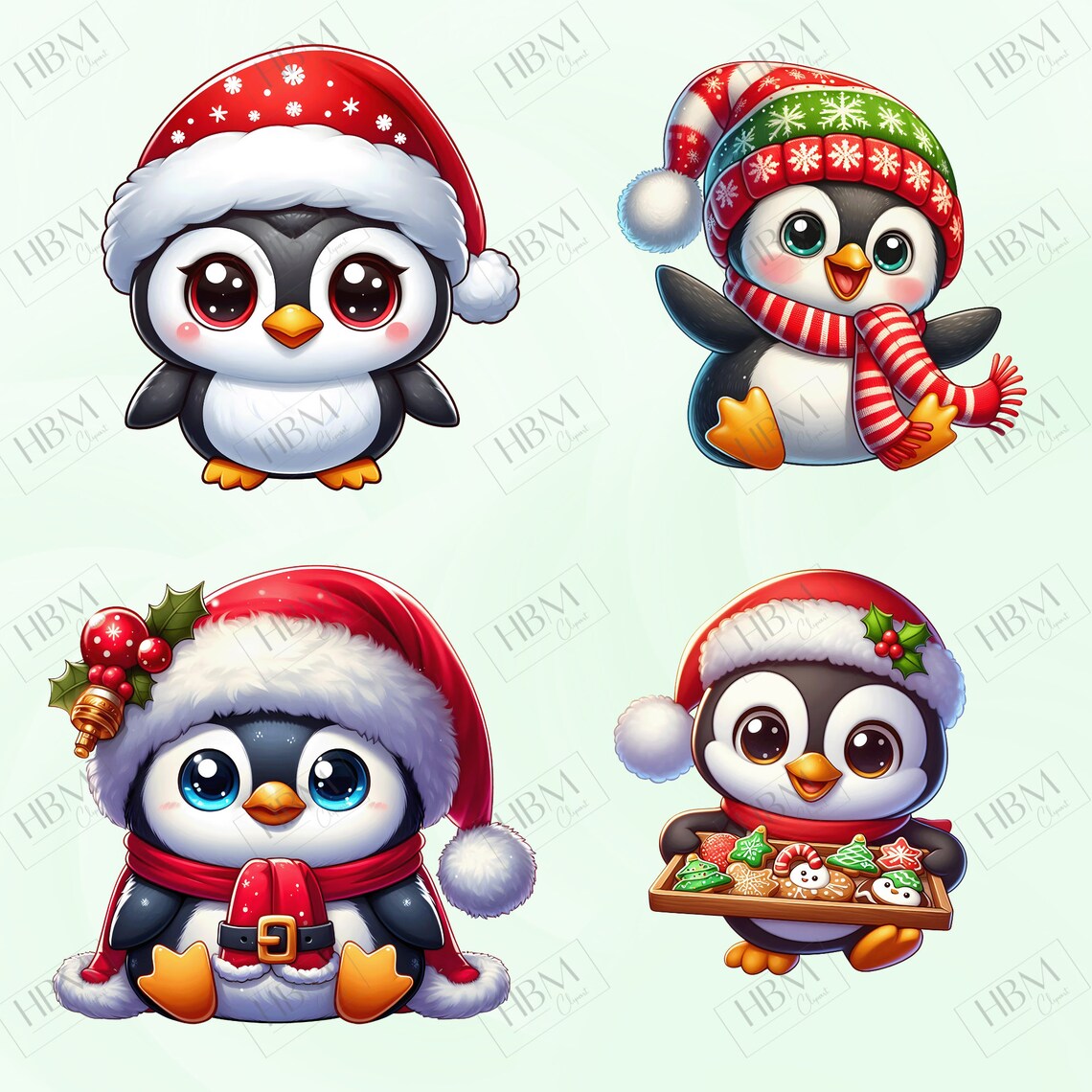 Cute Christmas Penguin Clipart Bundle, Festive Baby Animal Sticker ...
