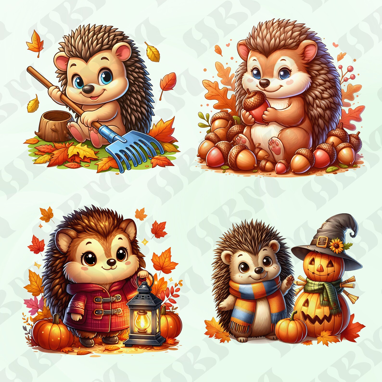 Cute Cartoon Autumn Hedgehogs Clipart Bundle, Fall Nursery Decor ...
