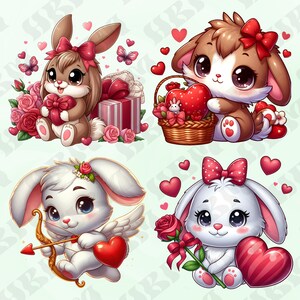 25 Cute Valentines Day Bunny Clipart Bundle, Rabbit Card Making, Hare ...