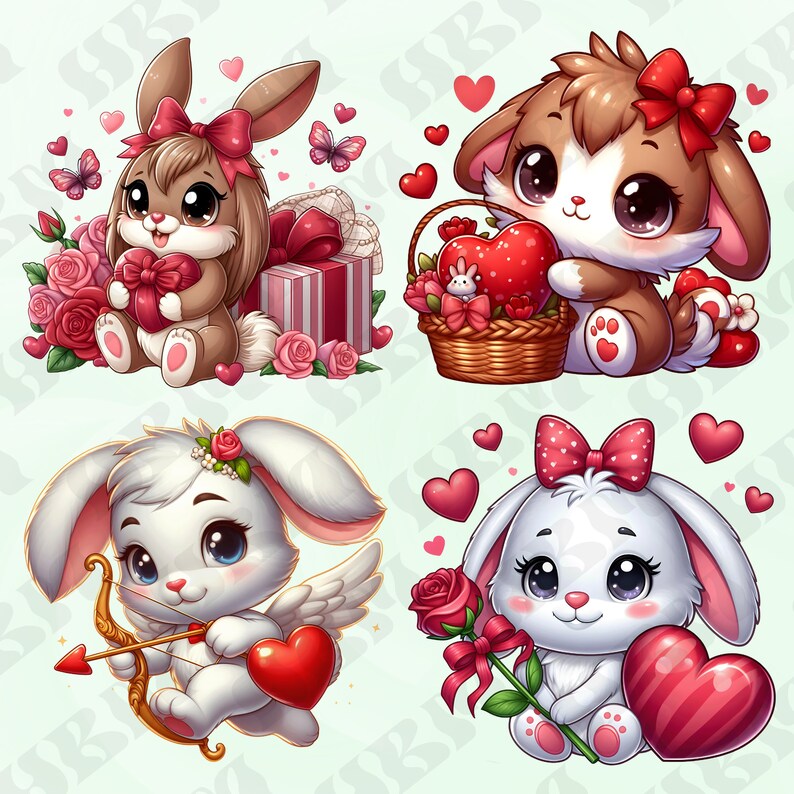 25 Cute Valentines Day Bunny Clipart Bundle, Rabbit Card Making, Hare ...