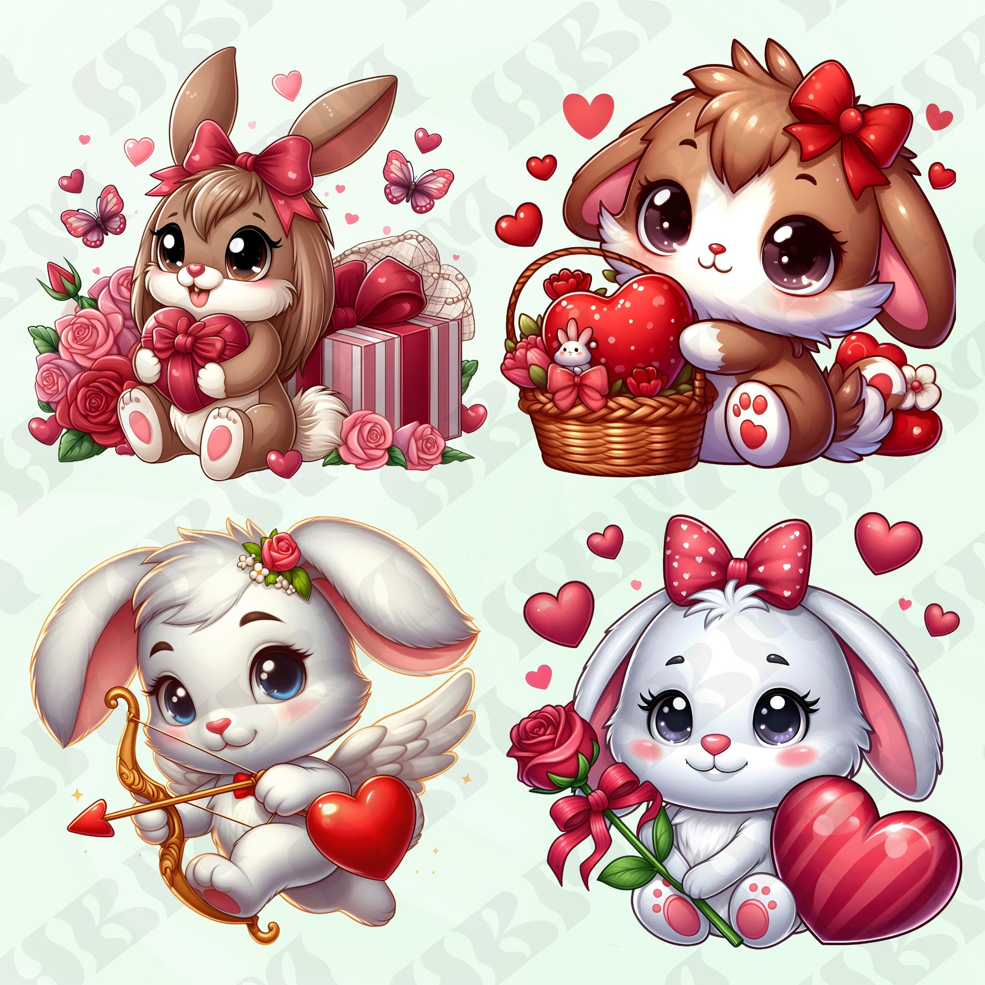 25 Cute Valentines Day Bunny Clipart Bundle, Rabbit Card Making, Hare ...